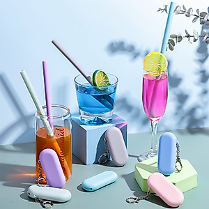 12 Set Reusable Collapsible Straws with Case Silicone Travel Straws Foldable Portable Drinking Straws with Carry Case and Cleaning Brushes for Home Party Travel Picnic