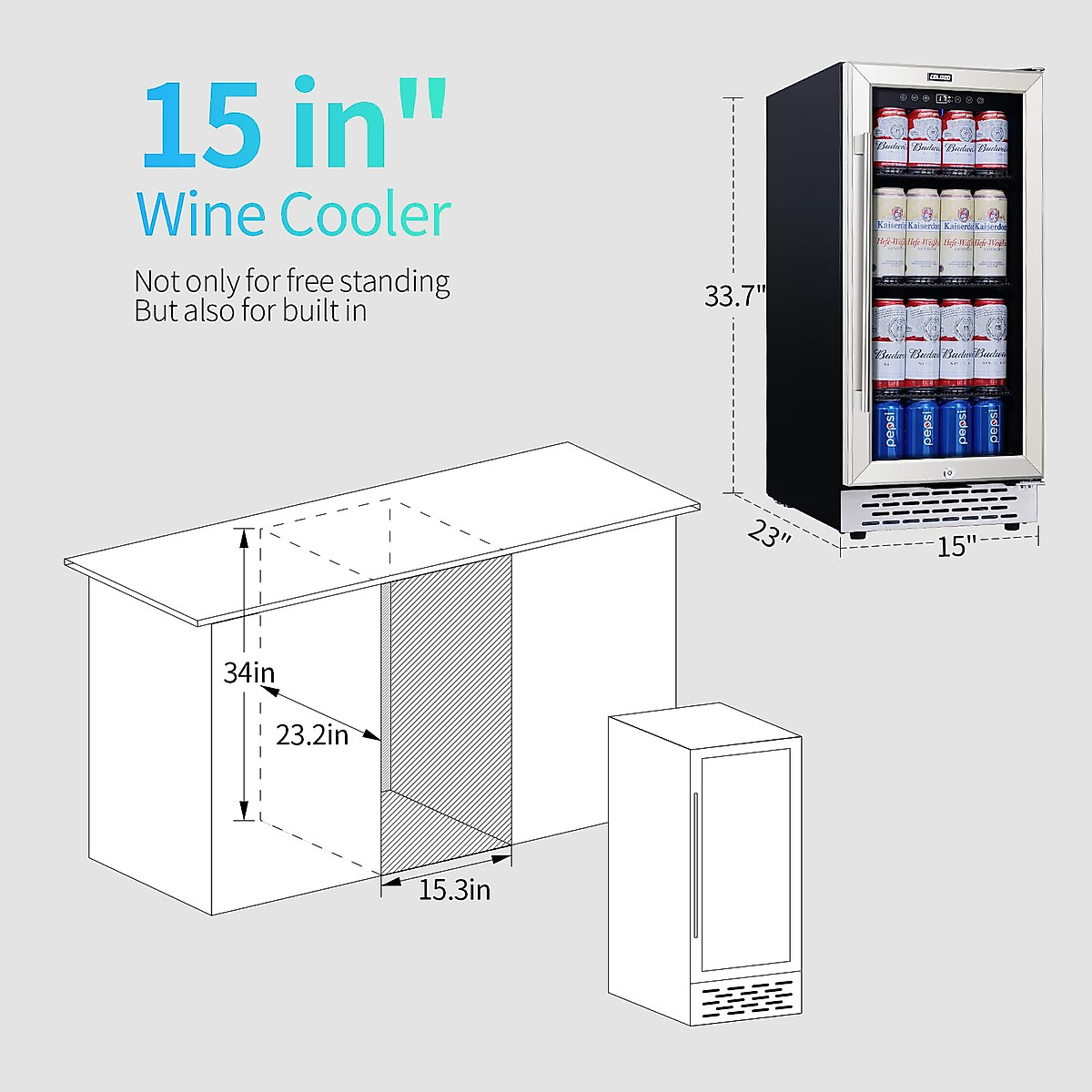 Upgraded 110 Bottles Wine Cooler Refrigerator, 24 Inch Wine Fridge Built-in or Freestanding with Professional Compressor, Double-Layer Tempered Glass Door Lockable Wine Cellars