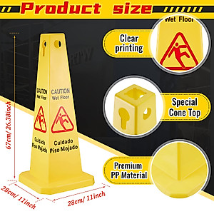 10 Pieces Floor Safety Cone Yellow Caution Wet Floor Sign 4 Sided Floor Wet Sign Public Caution Wet Floor Cone Yellow Avoid Fall Slip Accident for Indoors and Outdoors