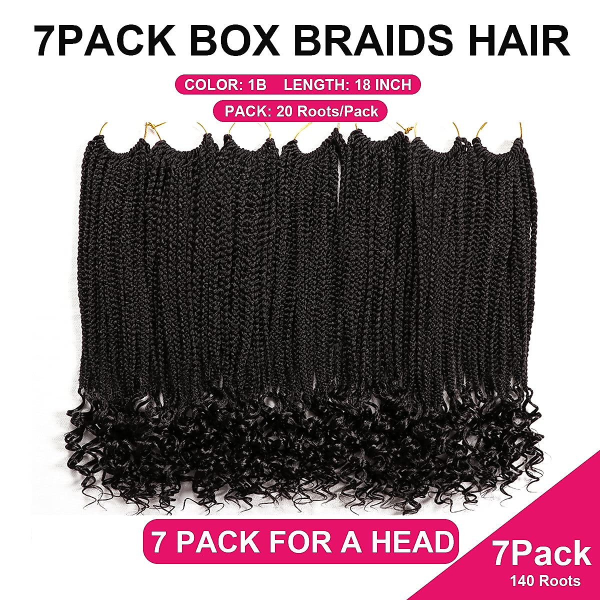 7 Packs 18 Inch Bohemian Goddess Box Braids Crochet Hair for Black Women (18 Inch, 1B#)