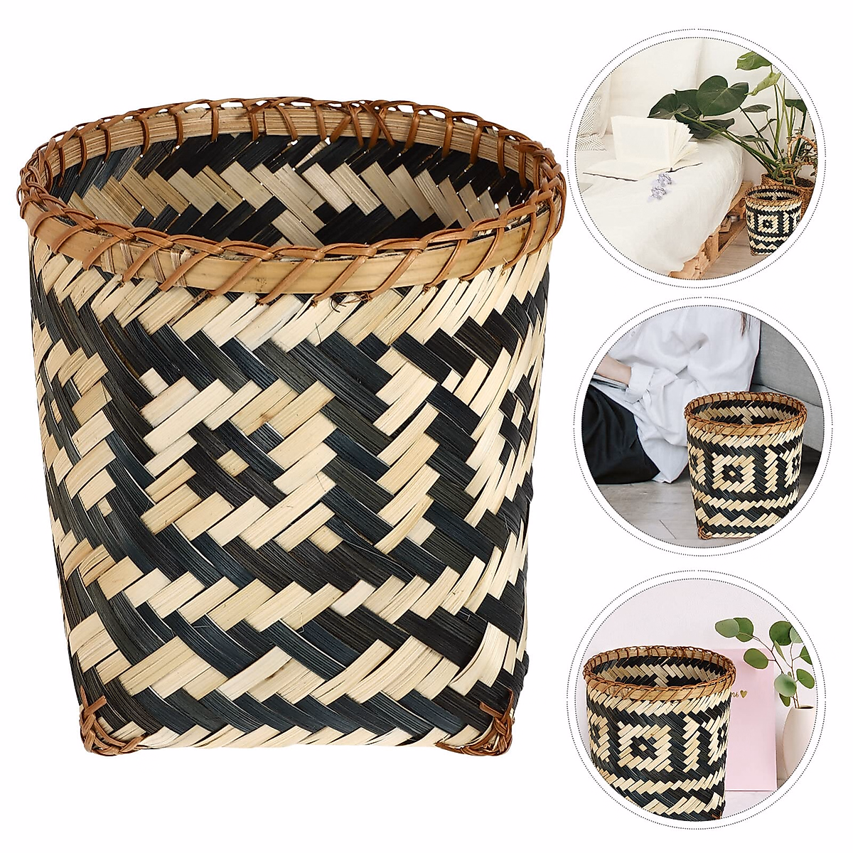 DOITOOL Bamboo Trash Can Woven Basket Decor Dirty Clothes Basket Woven Trash Can Waste Paper Basket Flower Arrangement Basket Bamboo Weaving Basket Bamboo Woven Basket Waste Paper Holder