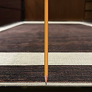 Machine Washable Area Rug with Non Slip Backing & Stain Resistant & Eco Friendly & Family and Pet Friendly - Everest Geometric Modern Bordered Creme & Black Design 5'4''x8'