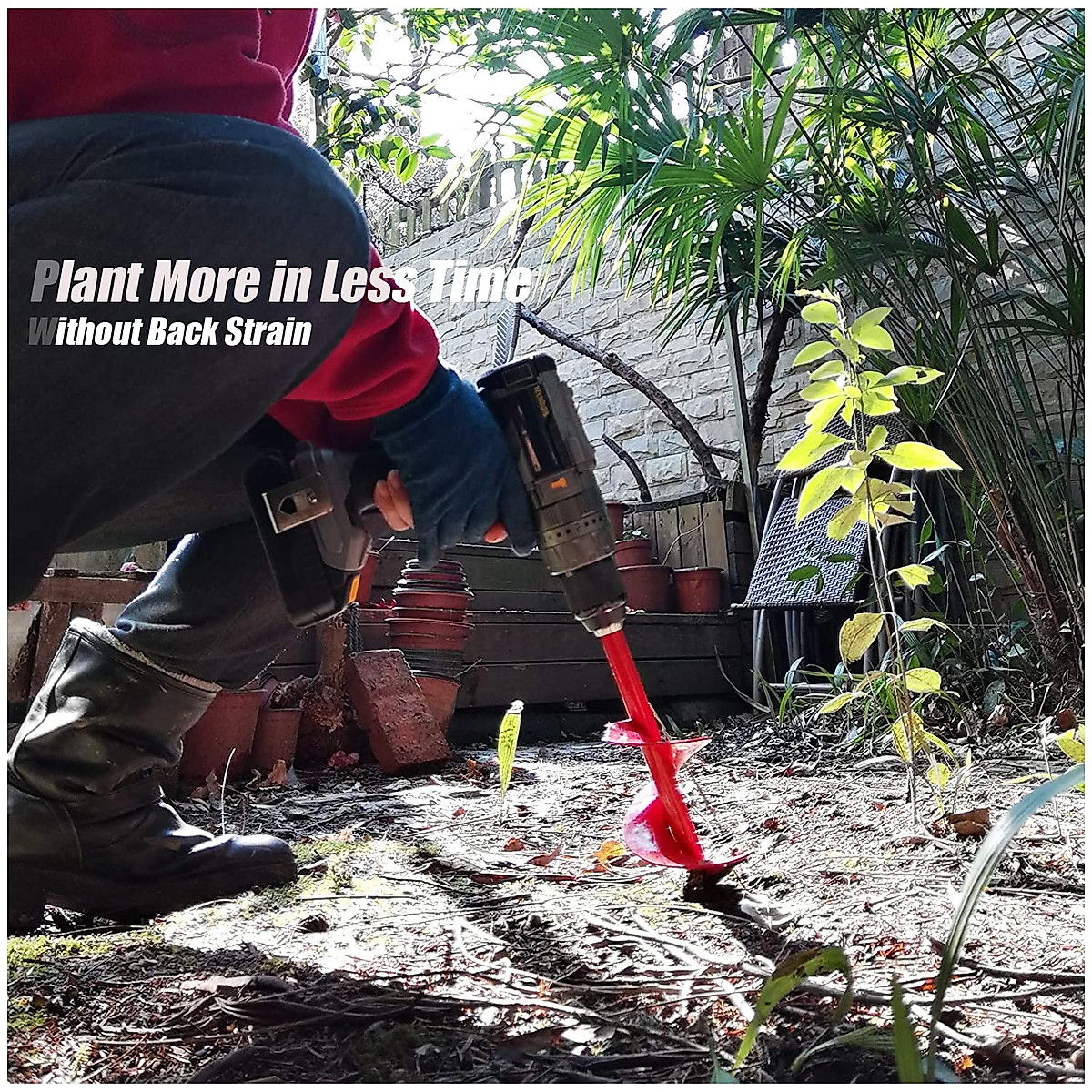 Bit for Planting 1.6"(D) x8.6"(L), Garden Ground Earth Spiral Drill Bit for 3/8" Hex Drive Drill Auger Bulb Planter Drill Bit Post Hole Digger Solid Shaft Heavy Duty Auger Spiral Drill Bit