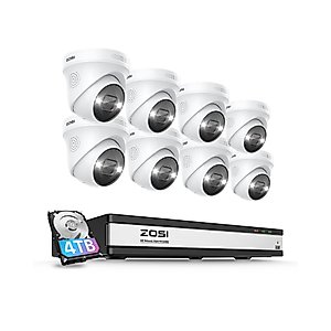 ZOSI 16CH 4K Spotlight PoE Security Camera System,8pcs 4K Outdoor Indoor PoE IP Cameras,Person Vehicle Detection,2 Way Audio and Siren,Night Vision,8MP 16Channel NVR with 4TB HDD for 24/7 Recording