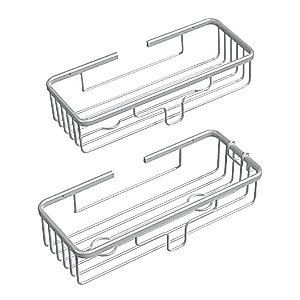 Noele 2-Pack Shower Caddy with Removable Hooks, Adhesive Shower Basket Shelves No Drilling, Rustproof Aluminum Storage Organizer Rack for Bathroom Toilet Kitchen