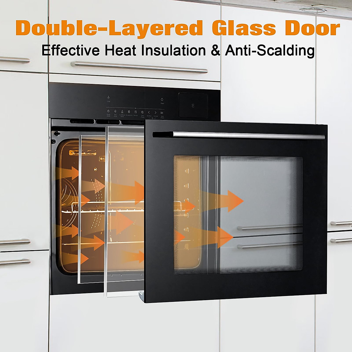 24-Inch Electric Single Wall Oven - 2.5 Cu. Ft. Capacity with 8 Baking Modes, Built-In Convection & Air Frying Function, 3000W Power, 3D Surround Heating, Double-Layered Glass Door, Touch Control Pane