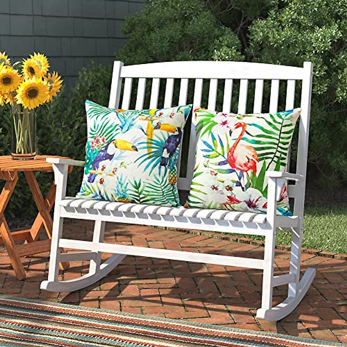 OTOSTAR Pack of 4 Waterproof Throw Pillow Covers, Tropical Plants and Flowers Parrot Flamingo Pattern Cushion Cover, Indoor&Outdoor Decorative Pillowcase for Patio Couch Bed Sofa, 16x16 Inch