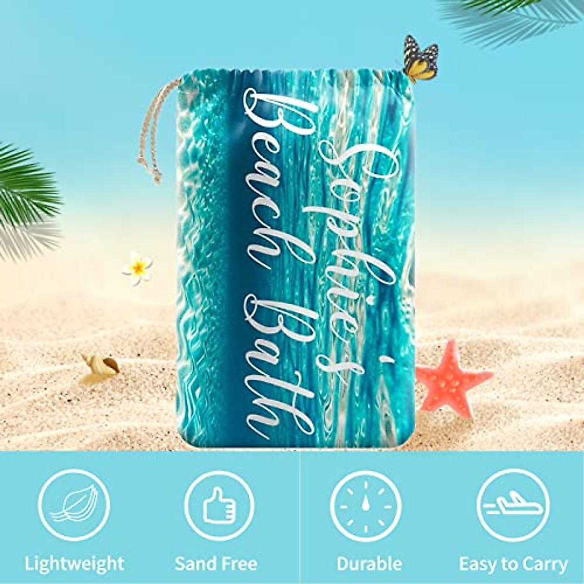 Zookao Personalized Beach Towels Ocean Waves & Sand, Personalized Gifts Custom Gifts for Men,35'' x 72'' Microfiber Absorbent Quick Dry Personalized Beach Towels with Travel Bag