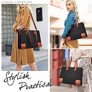 NUBILY Women's Large Black Tote Laptop Bag, 15.6 Inch USB Charging Port, Waterproof Nylon Shoulder Bag