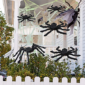 BEIGUO 5pcs Halloween Spider Gaint Hairy Spider with Red Eyes,Bendable Legs Scary Halloween Spider Decorations for Patio,Yard,Garden,House(1pcs 30",2pcs 20",2pcs 12")