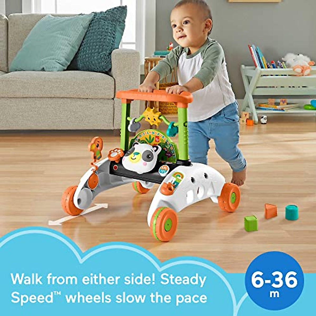 Fisher-Price Baby & Toddler Toy 2-Sided Steady Speed Panda Walker With Smart Stages Learning & Blocks For Ages 6+ Months