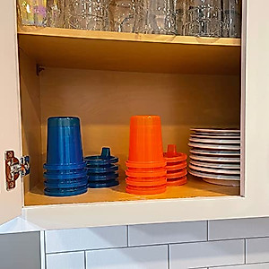 EJA Designs Sippy Cup for 1 Year Old and Toddlers with Attached Lid - Spill Proof, Stackable, Dishwasher Safe - 10 Oz, 4 Count - Never Lose a Lid Again - Baby Sippy Cups (Blue & Orange)