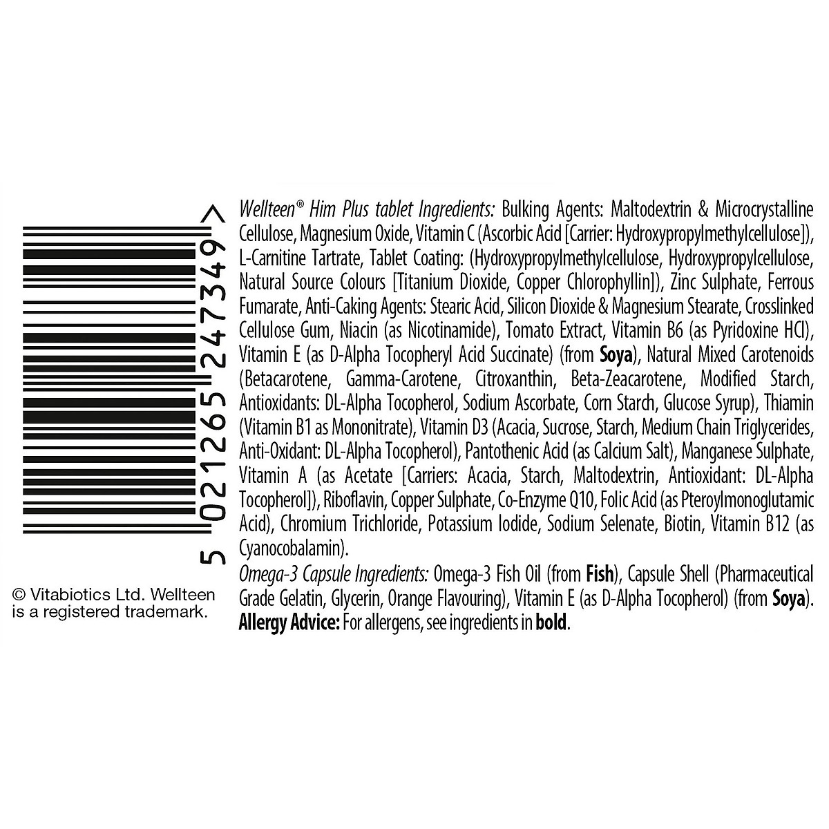 Vitabiotics Wellteen Him Plus Omega-3 - Maximum Nutritional Support for Teenagers and Young Men Ages 13-19 - 56 Tablets and Capsules