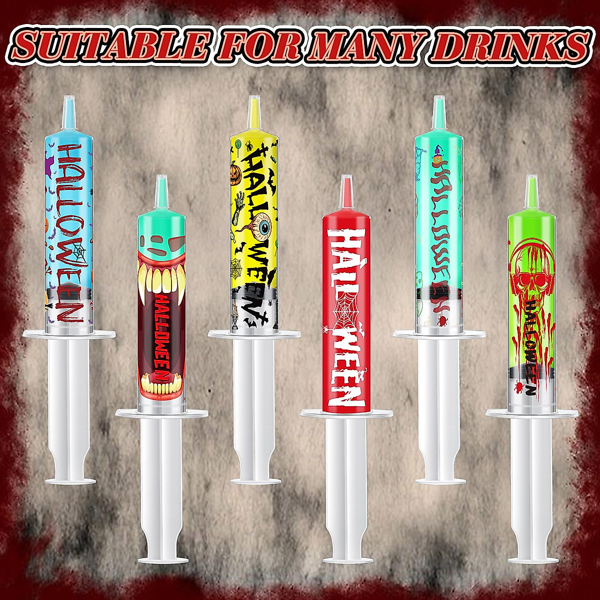 Jenaai 108 Pack Jelly Syringes Set Includes 36 Plastic Jelly Syringes 36 Disposable 2 oz Jelly Containers with Lids and 36 Clear PVC Halloween Stickers for Halloween Party Supplies