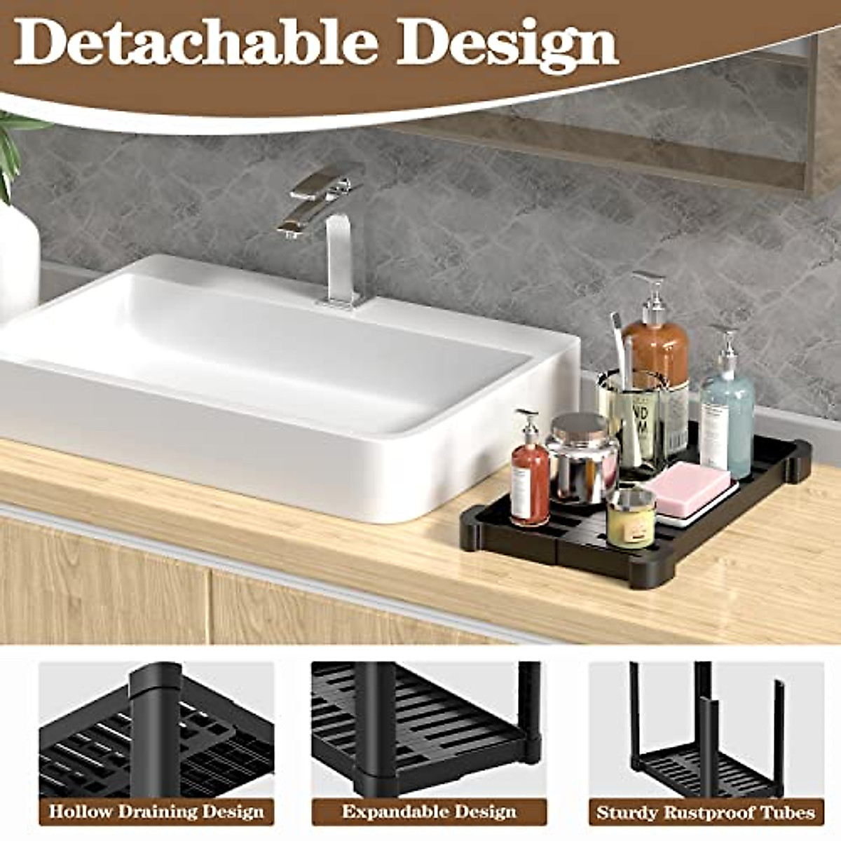 2 Pack Under Sink Organizers and Storage, 2 Tier Expandable Under Bathroom Cabinet Basket Storage Rack, Multi-purpose Storage Shelf for Bathroom Kitchen
