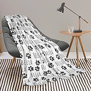 Ecautly Personalized Dog Blanket, Custom Paw Print Dog Blanket with Pets Name, Stuff for Pets, Customized Puppy Blanket with Name, Pets Bereavement/Passing Away Gifts