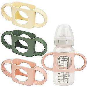 3 Pack Bottle Handles Compatible with Dr Brown Wide-Neck Bottles Non-Slip Easy Grip Handles - BPA-Free Food Grade Silicone Dishwasher Safe - Milk White, Green, Pink