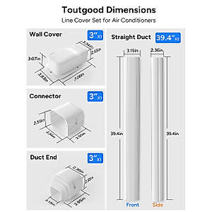 Toutgood 3'' 7.5Ft Line Set Cover Kit for Mini Split Ductless Air Conditioners and Heat Pumps, Central AC Decorative Upgraded UV-Proof Strong& Durability PVC Pipe