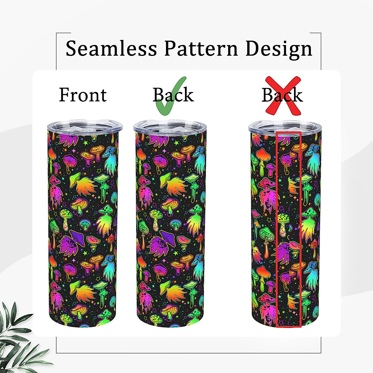 Srucddu 20oz Insulated Tumbler With Lid And Straw, 3D Print Vacuum Travel Mug, Stainless Steel Coffee Tumbler Cup, Mushroom Tumbler for Women, Girl Gifts