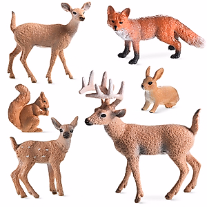 Skylety 6 Pieces Woodland Animals Figures Forest Creatures Figurines Squirrel Deer Rabbit Family Figurines Miniature Toys Cake Toppers for Birthday Party Baby Shower Christmas Party
