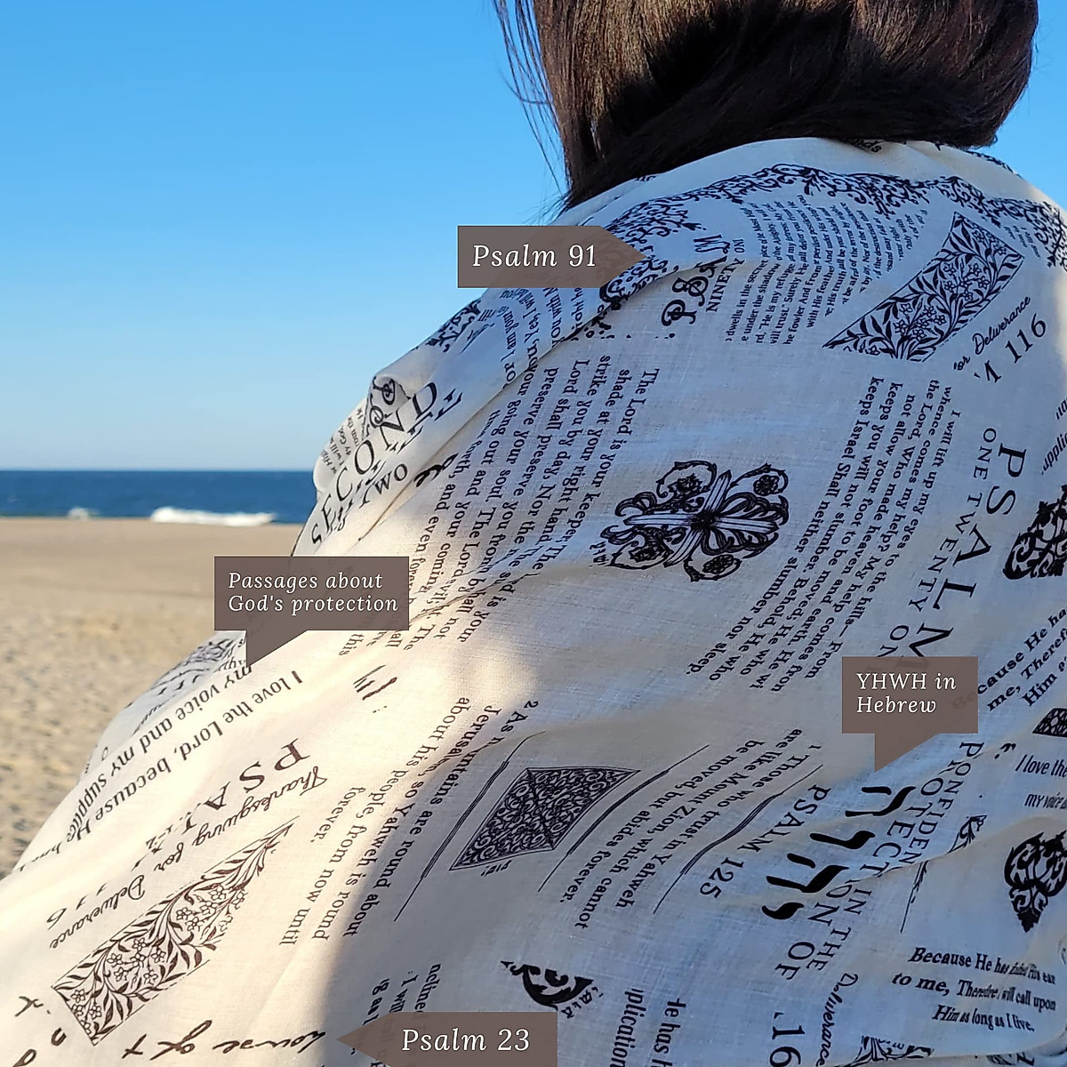 Protection Christian Prayer Shawl - Prayer Scarf with Bible Verses about God's Protection, Off- White Meditation Shawl, Unique Christian Gifts