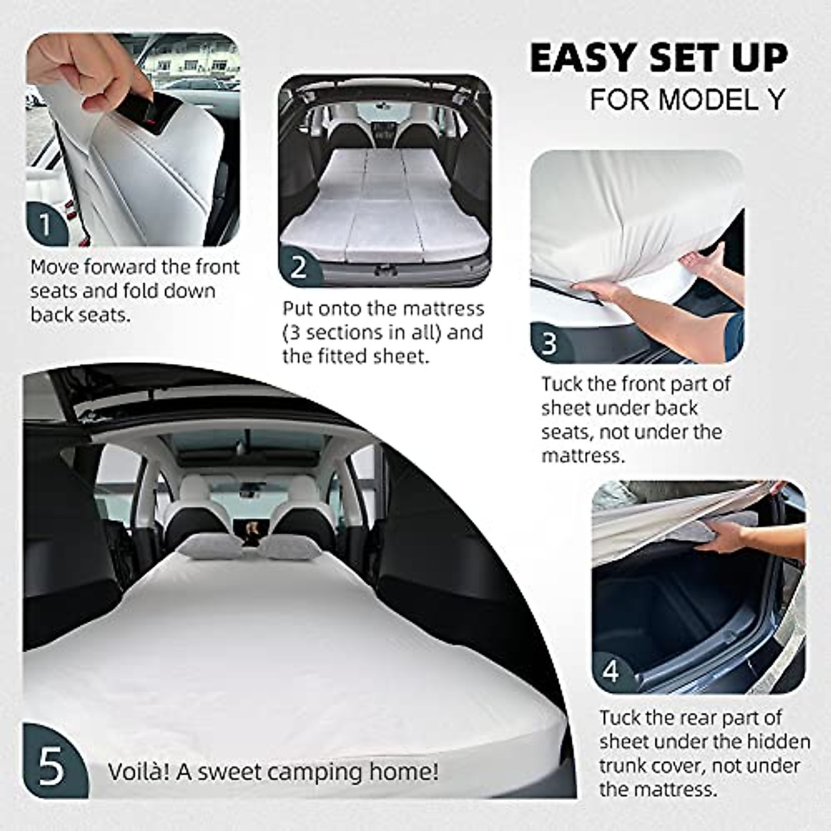 TESCAMP Camping Mattress ONLY for Tesla Model Y CertiPUR Memory Foam Car Mattress, Storage Bag & Sheet Provided, Portable, Foldable, Space Saver, in Car Sleeping, Twin Size
