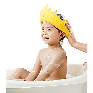 Baby Shower Cap Crown, Hair Washing Hat for Toddlers, Shower Face Shields, Bath Visor for Toddlers, Make Hair Washing So Much Easier & Less Stressful, Yellow