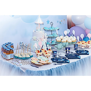168 PCS Baby Boy 1st Birthday Baby Shower Favors Tableware Set, ONE Blue Set Serves 24 Guests Complete Set Plates & Silverware | Eco-Friendly Disposable Premium Thick Paper for Baby Shower Decorations