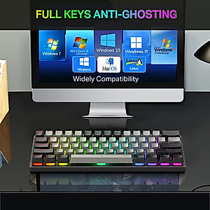 E-YOOSO 60% Wired Mechanical Gaming Keyboard, RGB Backlit Ultra-Compact 61 Keys Hot Swappable Mini Waterproof Wired Office Keyboard with Red Switches for Windows, Mac OS Gamers (Grey Black)