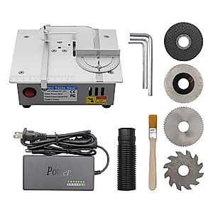 Mini Table Saw for Crafts 4 Blades Metal Chop Saw 96W Adjustable Cut Depth 7-speed Power Supply Portable Cut Off Table Saw for Woodworking Plastic Metal