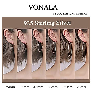 VONALA 925 Sterling Silver Circle Endless Hoop Earrings - Jewellery for Women 65MM