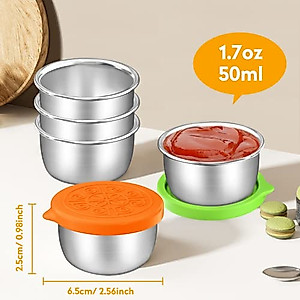 Stainless Steel Condiment Containers with Lids, 4 x1.7 oz Salad Dressing Container To Go, Leakproof Reusable Sauce Container with Silicone Lids, Small Dipping Sauce Cups for Lunch Box Picnic Travel