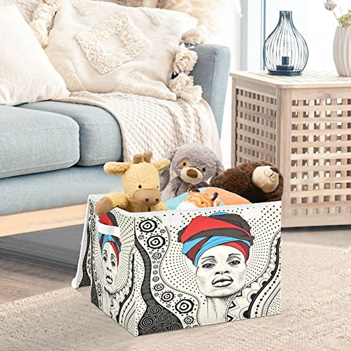DOMIKING African Woman Large Storage Bin with Lid Collapsible Shelf Baskets Box with Handles Shelves Cabinet Nursery Drawer for Nursery Drawer Shelves Cabinet
