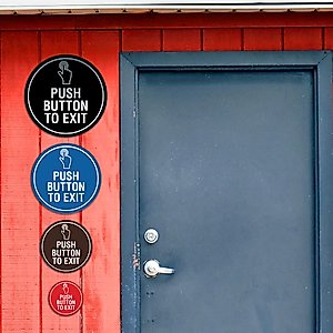 Signs ByLITA Circle Push Button To Exit Sign (Red) - Small
