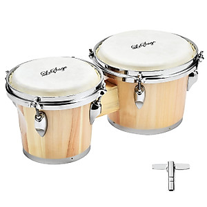 LeSage Bongos Drum for Kids Adults Beginner Bongos 7 in and 8 in Natural Wood Bongo Set Real Skin Drum Head with Tuning Key Bongo Drumset