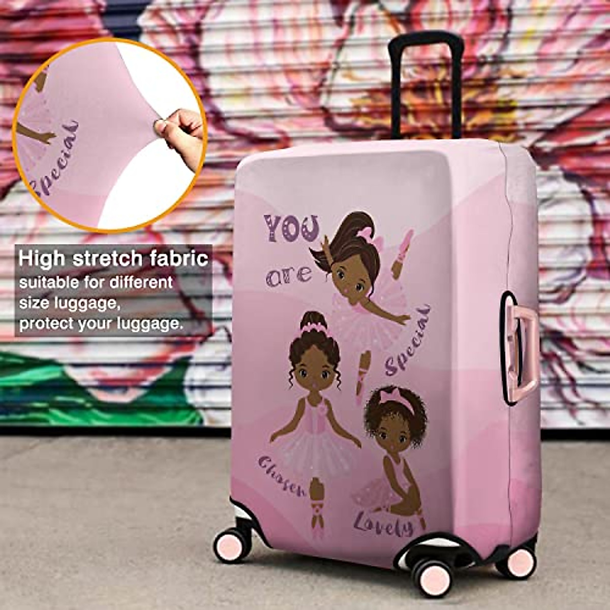 Xidingyue African American Ballerinas Thick Trolley Luggage Protective Cover Ballerina girl Elastic Suitcase Cover Fit 22-24 Inch Luggage