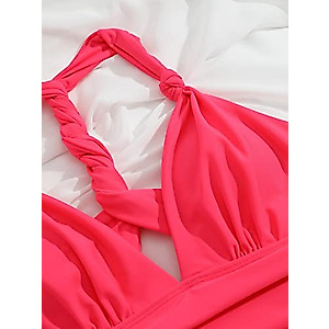 MakeMeChic Women's One Piece Bathing Suit Twist Cut Out One Piece Swimsuit A Watermelon Pink S