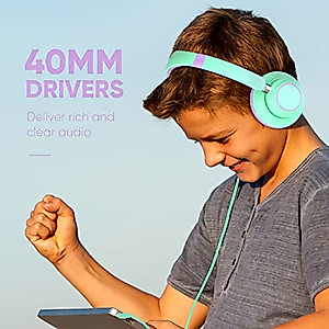 Cowyawn Toddler Headphones Ultra Light Comfort Kids Headphones, Rotatable Wired Headphones with Microphone for Toddlers Kids for School Travel Airplane, 85dB/94dB Volume Limit 3.5mm Jack, Green/Purple