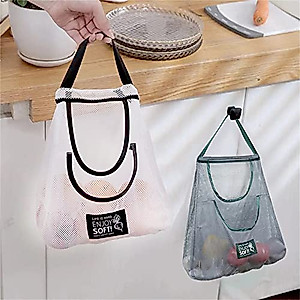 ACQTULOU 5 Pcs Reusable Hanging Storage Mesh Bags Durable & Strong Fruit and Vegetable Mesh Bags/Pulling resistance Storage Tote Bags for Garlics, Potatoes, Onions