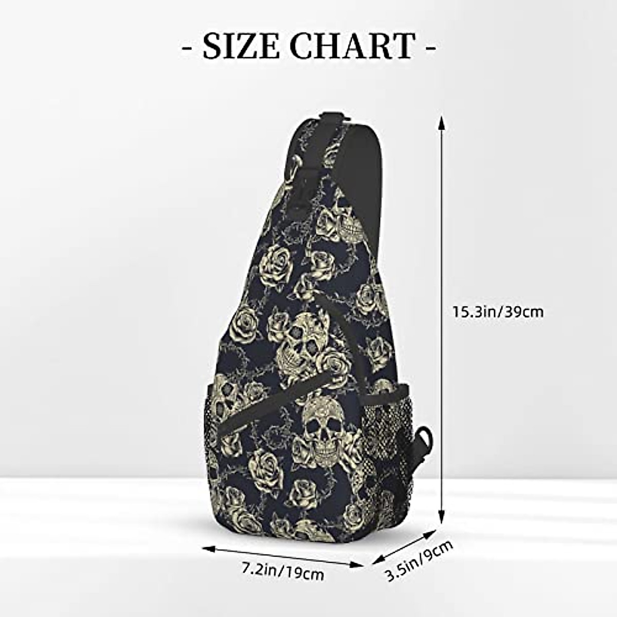 YANGDADA Vintage Tattoo Skull And Roses Sling Bag Crossbody Backpack Sling Backpack Shoulder Bag Casual Daypacks for Women Men Cycling Hiking Travel