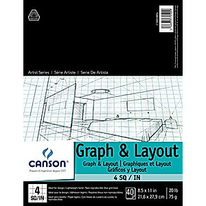 Canson Artist Series Graph and Layout Paper, 4 by 4 Blue Grid, Foldover Pad, 8.5x11 inches, 40 Sheets (20lb/75g) - Artist Paper for Adults and Students - Colored Pencil, Marker, Ink, Pen