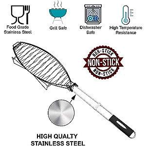RTT Fish Grill Basket 2 Packs - Premium Stainless Steel Large Fish Basket for Grilling - Perfect for Cooking Whole Fish