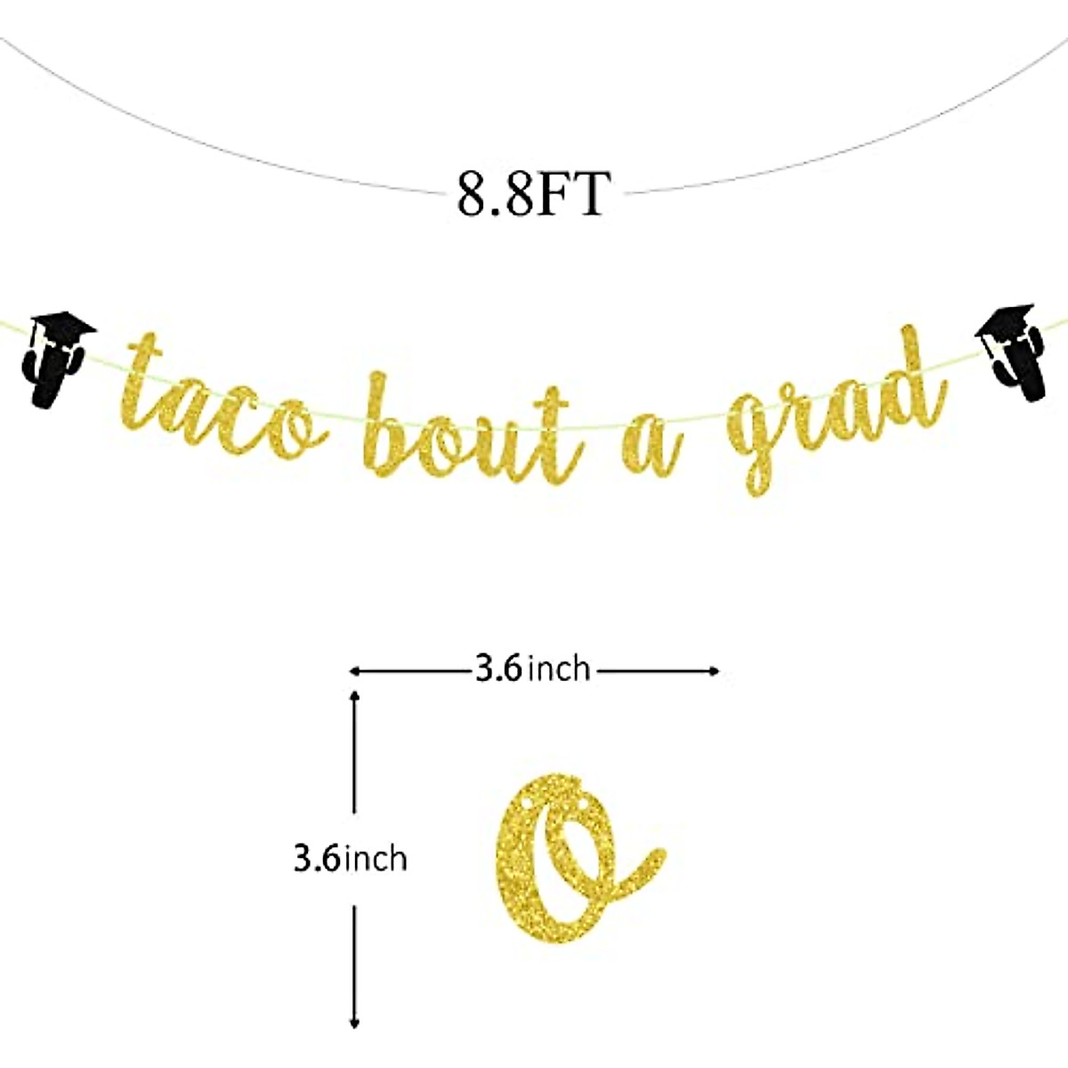 Taco Bout a Grad Banner, Taco Party Decorations Sign Decor, Congrats Grad, 2023 High School/College/Senior Graduation Party Decorations Supplies (Gold Glitter)