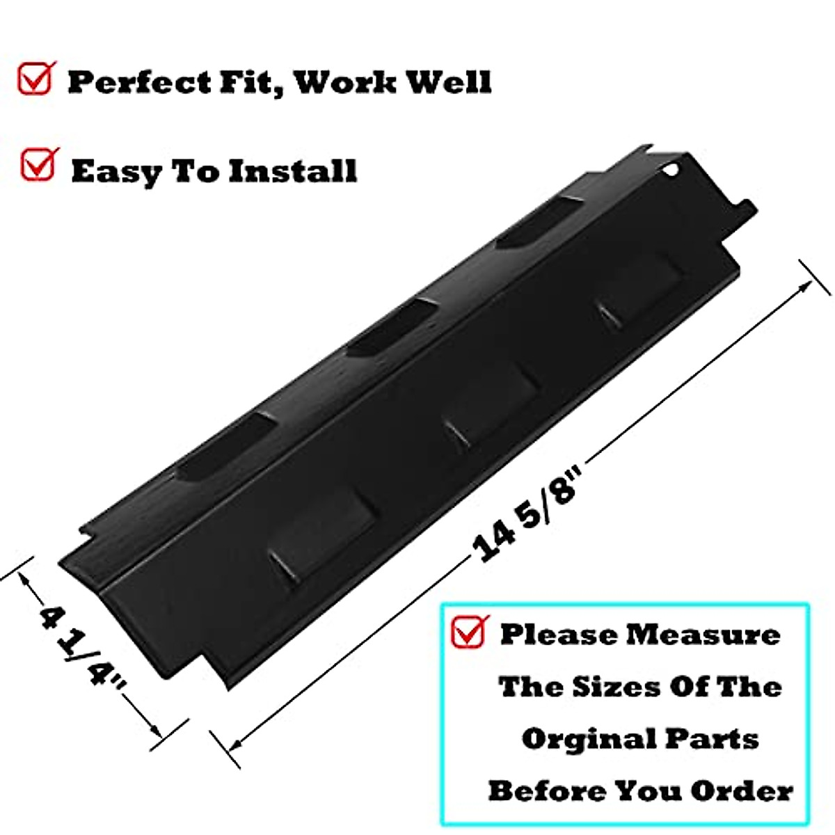 SUONA 14 5/8 Inch Gas Grill Replacement Parts for Charbroil 463622515 463440109 463461615 463420509 463441311 463461613 Master Forge GD4833 Thermos Heat Shield Plates Tent Flame Tamer 4-Pack PT-72-4