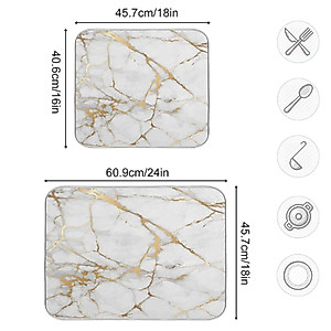 White Gold Marble Texture Dish Drying Mat for Kitchen Counter Absorbent Non-slip Heat Resistant Drainer Mats Reversible Dish Drying Pad Coffee Bar Kitchen Accessories, 18x24 Inch