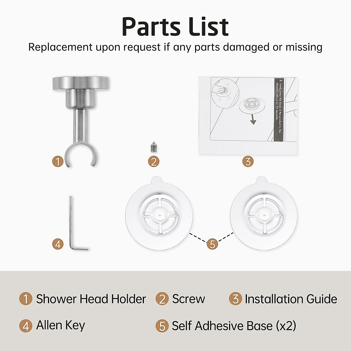 KES Shower Head Holder Wall Mount, 18/8 Stainless Steel Adjustable Handheld Shower Head Holder (21mm-23mm) No Drill Adhesive Metal Shower Head Holder Brushed Finish, C207DF-BS