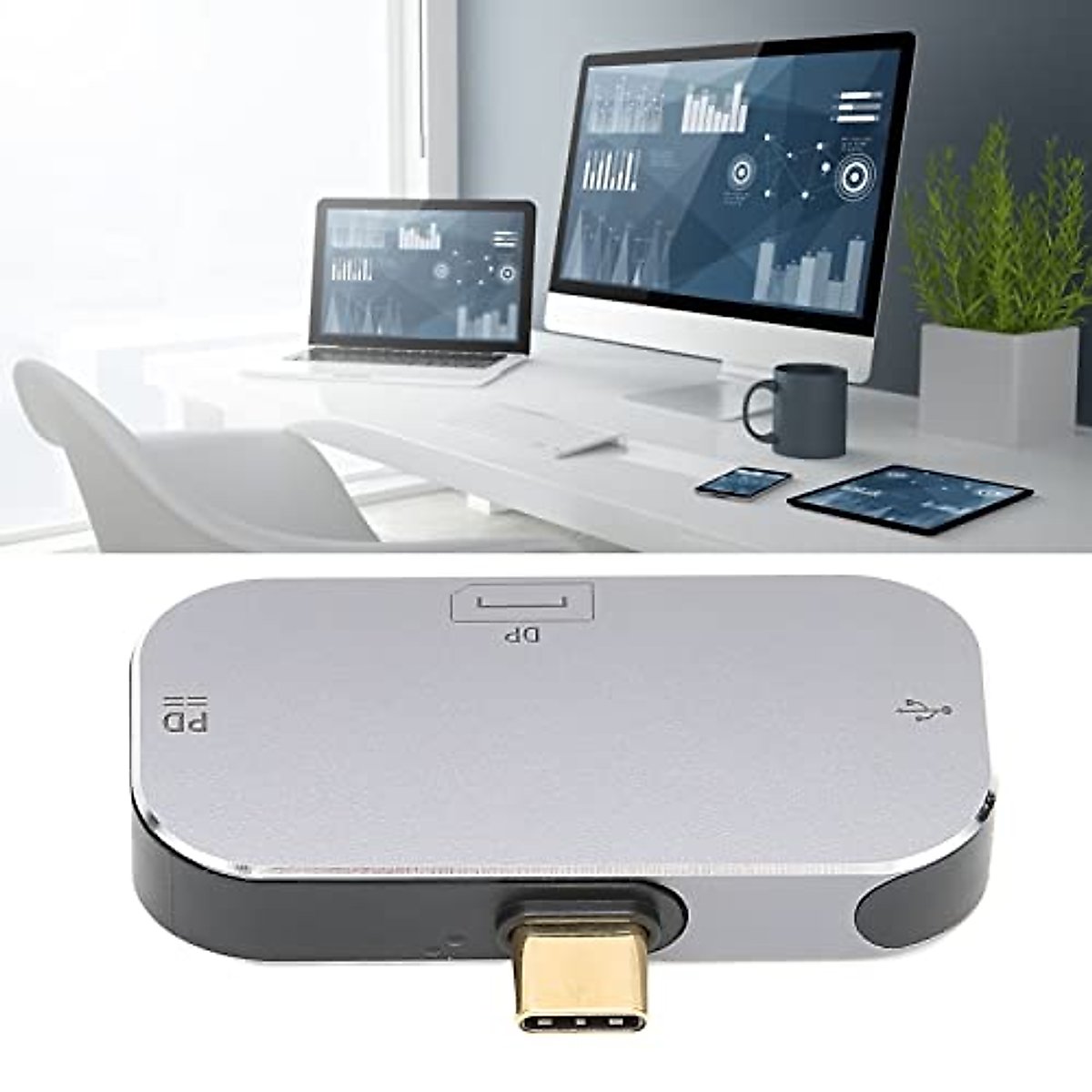 BTIHCEUOT 3 in 1 USB C to DP Adapter, Power Supply High Speed Plug and Play USB C Docking Station for Home for Office for Travel