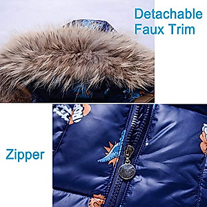 2 Piece Boys Winter Snowsuit, Kids Clothing Sets Girls Hooded Duck Down Jacket + Snow Bib Ski Pants Dinosaur Blue 4-5 Years