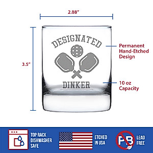 Designated Dinker - Whiskey Rocks Glass - Funny Pickleball Themed Decor and Gifts - 10.25 Oz Glasses