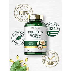Carlyle Odorless Garlic Softgels 1500mg | 500 Pills | Non-GMO, Gluten Free Extract Supplement